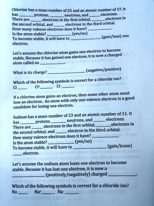 chlorine has mass number of 25 and an atomic number of 17it has protons ...