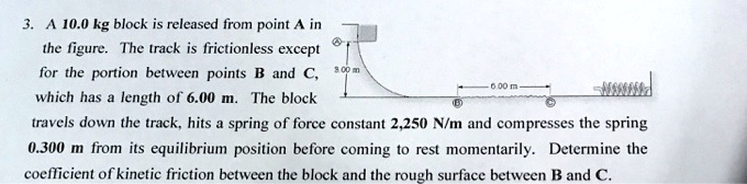 SOLVED: A 10.0 kg block is released from point in the figure. The track is frictionless except ...