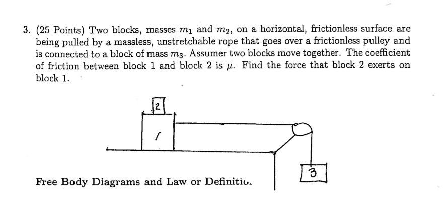 SOLVED: Two blocks, masses m1 and m2, on a horizontal, frictionless surface are being pulled by ...