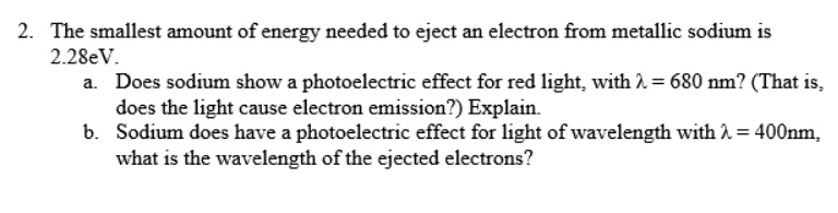 the smallest amount of energy needed to eject an electron from metallic ...