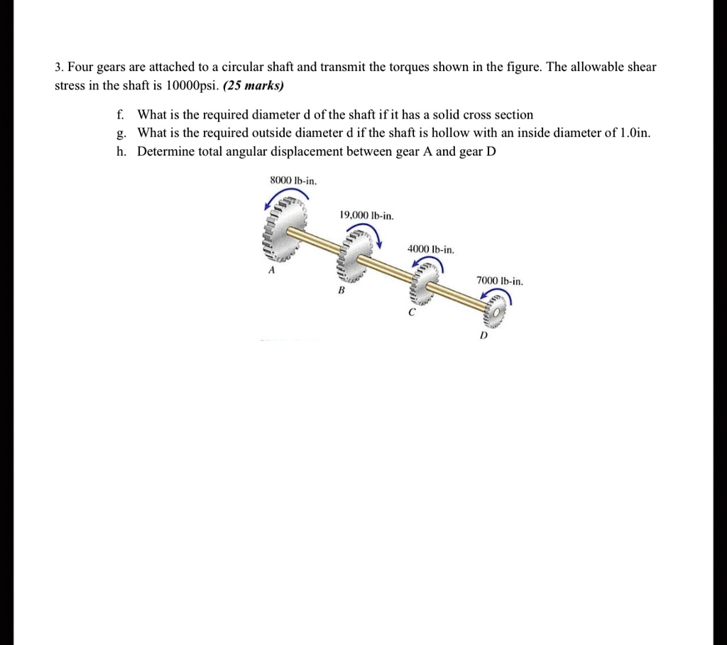 [GET ANSWER] 3 four gears are attached to a circular shaft and transmit ...