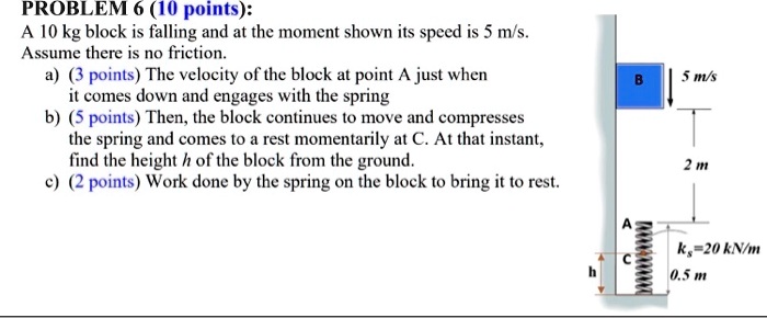 SOLVED: PROBLEM 6 (10 points): A 10 kg block is falling, and at the moment shown, its speed is 5 ...