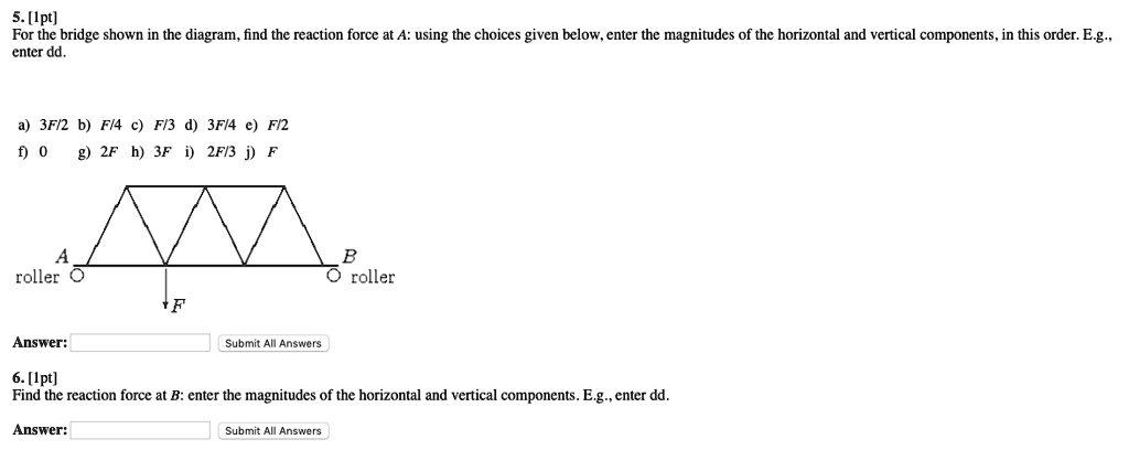 SOLVED: 5. (pt] For the bridge shown in the diagram, find the reaction ...