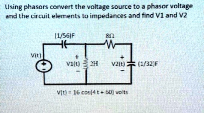 SOLVED: Using phasors, convert the voltage source to a phasor voltage and the circuit elements ...