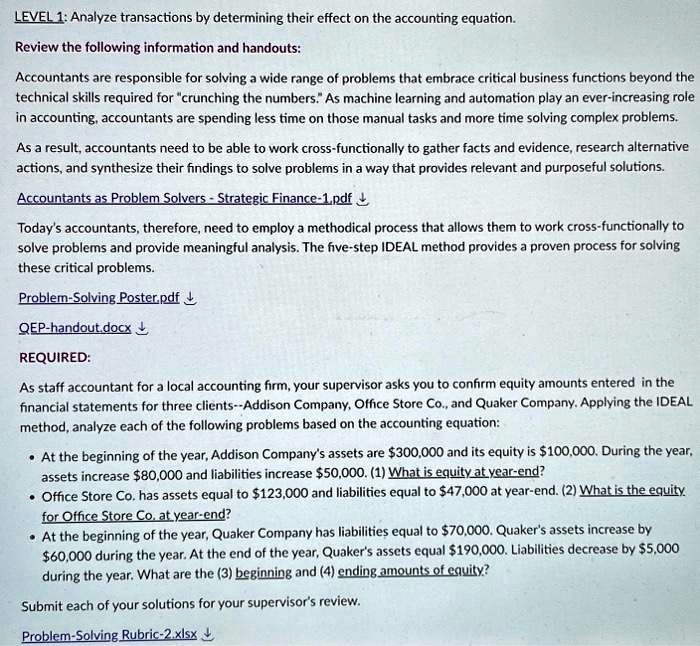 LEVEL 1: Analyze transactions by determining their effect on the ...