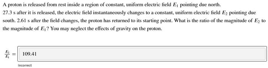 a proton is released from rest inside region of constant uniform ...