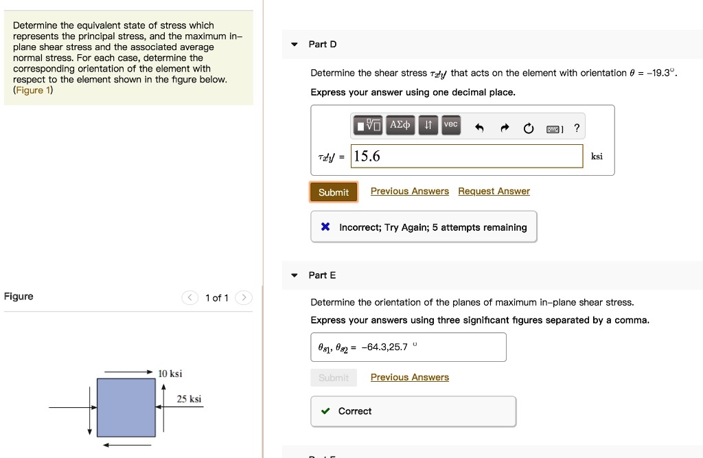 SOLVED: Determine the equivalent state of stress which represents the principal stress, and the ...