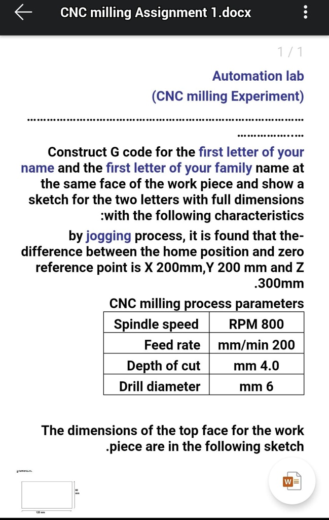 Solved Cnc Milling Assignment 1 Docx Automation Lab Cnc Milling Experiment Construct G Code