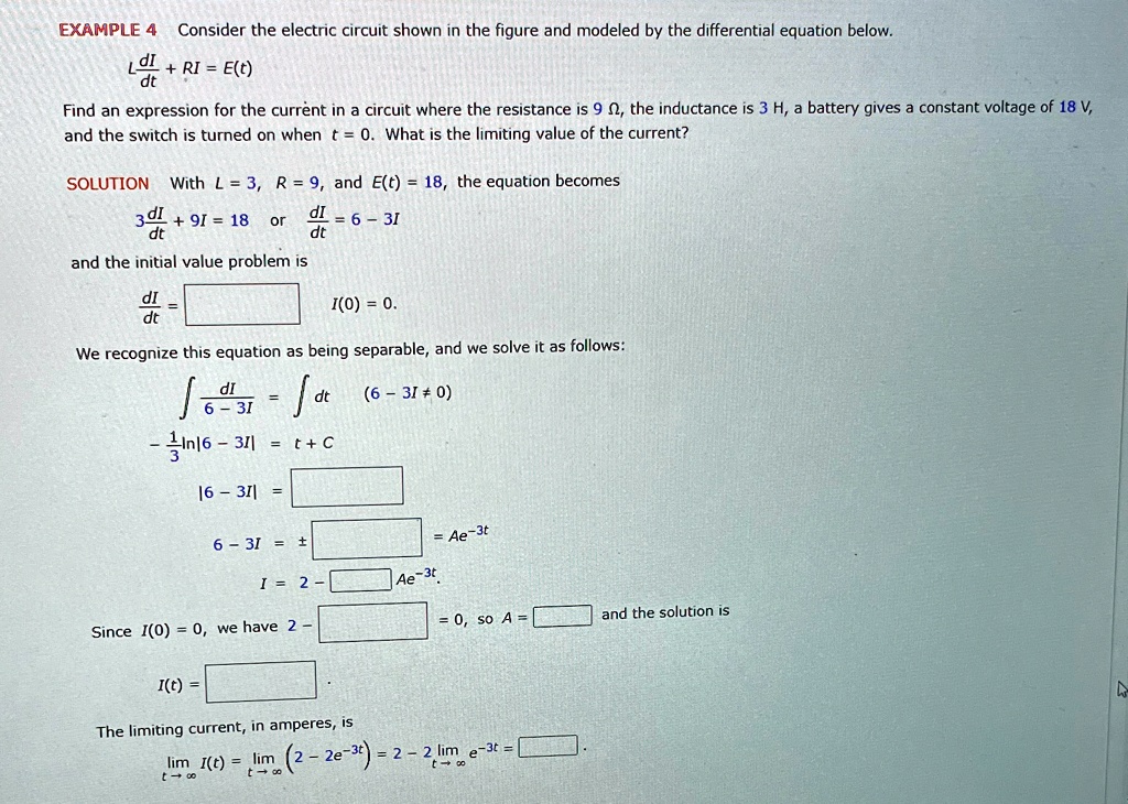 example 4 consider the electric circuit shown in the figure and modeled by the differential ...