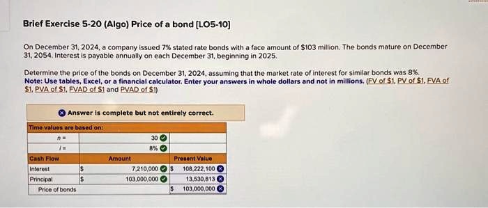 SOLVED: Texts: Brief Exercise 5-20 AlgoPrice of a bond [LO5-10] On ...