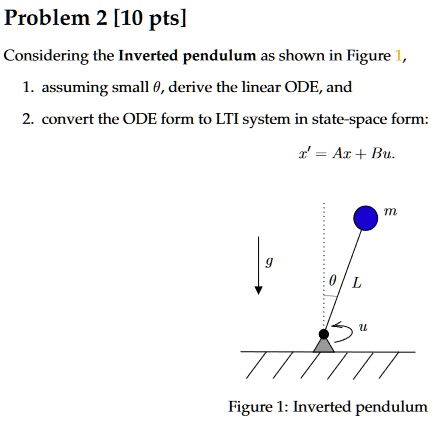 SOLVED: Problem 2 [10 pts] Considering the Inverted pendulum as shown in Figure 1 1. assuming ...