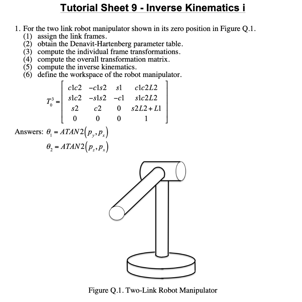 tutorial sheet 9 inverse kinematics i 1 for the two link robot manipulator shown in its zero ...