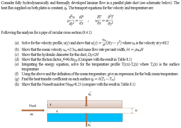 SOLVED: Consider fully hydrodynamically and thermally developed laminar flow in a parallel plate ...