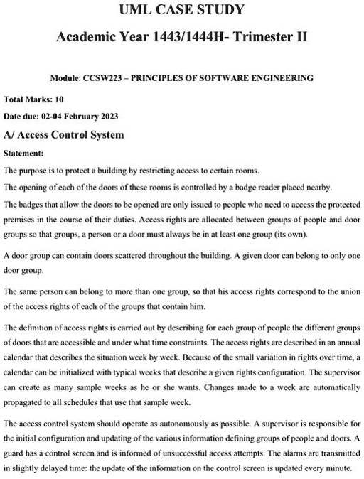 1. Draw the use case diagram of this access control system. This domain ...