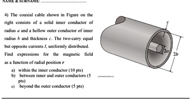 SOLVED: 4) The coaxial cable shown in Figure the right consists solid ...