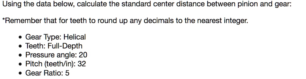 SOLVED: Using the data below, calculate the standard center distance ...