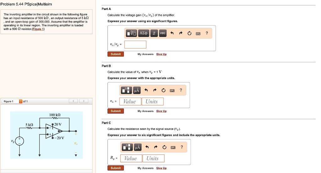 SOLVED: Problem 5.44 PSpice|Multisim Part A: Calculate the voltage gain (Vo/Vg) of the amplifier ...