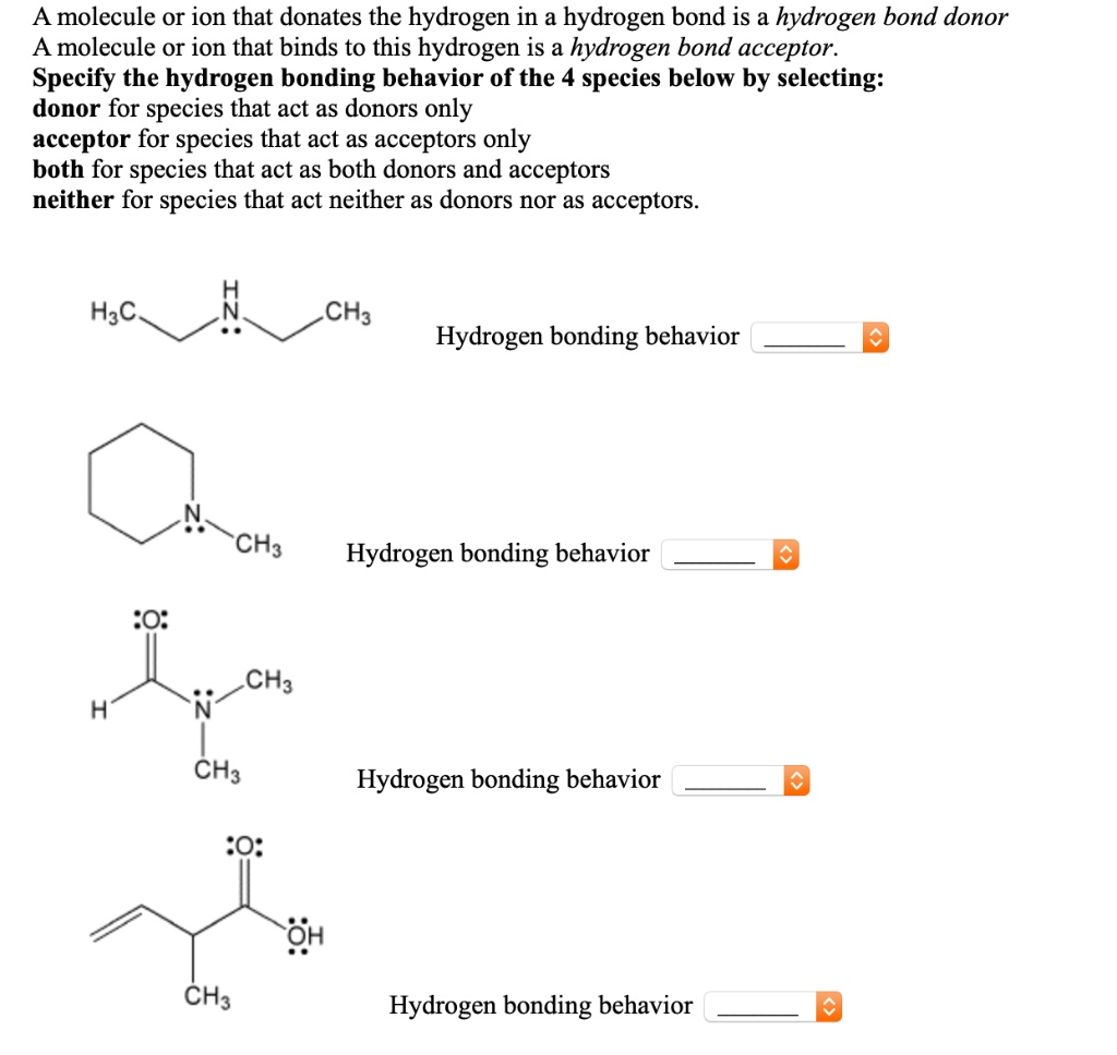 SOLVED:A molecule Or ion that donates the hydrogen in a hydrogen bond ...