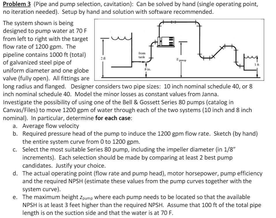 SOLVED: Problem 3 (Pipe and pump selection, cavitation): Can be solved ...
