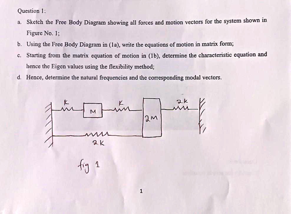 SOLVED: Question 1. Sketch the Free Body Diagram showing all forces and ...