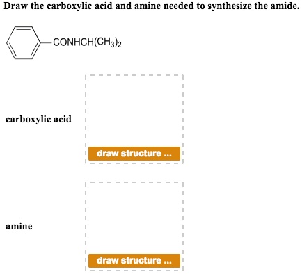 SOLVED: ' Draw the carboxylic acid and amine needed to synthesize the ...