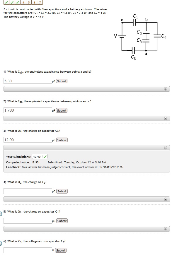 4567 A circuit is constructed with five capacitors and a battery as ...