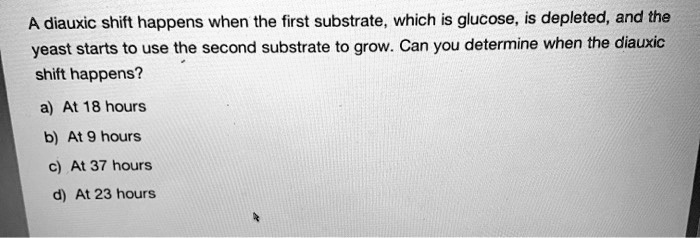 SOLVED: A diauxic shift happens when the first substrate, which is glucose, is depleted, and the ...