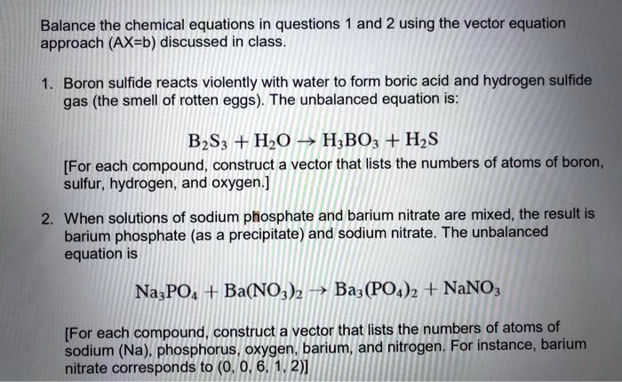 SOLVED: Balance the chemical equations in questions 1 and 2 using the ...