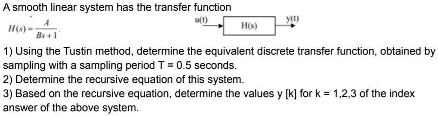 SOLVED: A smooth linear system has the transfer function u(t) H(s) = (Bs + 1) / H(s). Using the ...