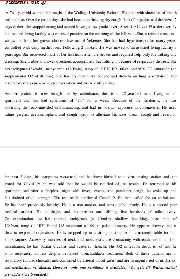 SOLVED: Pattent Case 4: A 74 - year-old woman is brought to the Wallaga University Referral ...