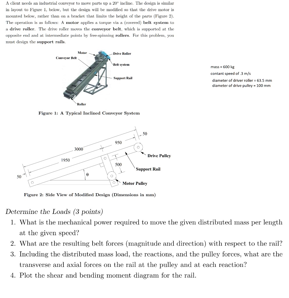 SOLVED: A client needs an industrial conveyor to move parts up a 20Â ...