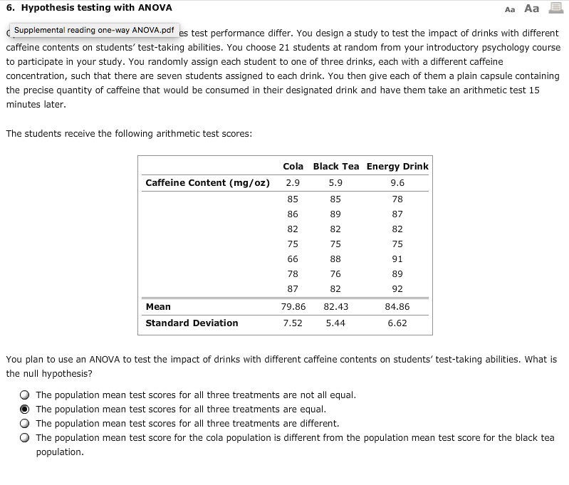 SOLVED: Supplemental reading ANOVA p-value test performance differ. You ...