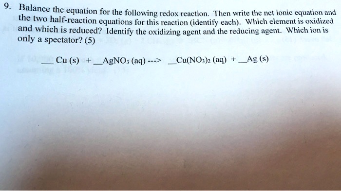 SOLVED:Balance the equation for the following redox reaction. Then ...