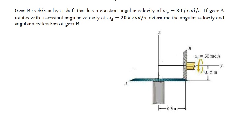 SOLVED: Gear B is driven by a shaft that has a constant angular velocity of Ï‰ = 30 j rad/s. If ...