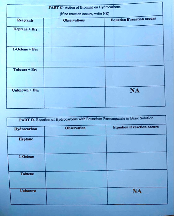 fart c action of bromine on hydrocarbons if no rcaction occurs wite nr obscrvations equation il ...