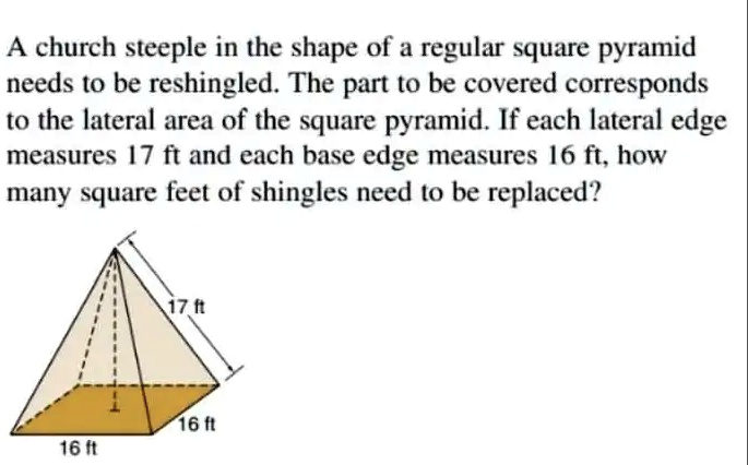 SOLVED: A church steeple in the shape of a regular square pyramid needs ...