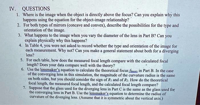 SOLVED: IV QUESTIONS Where is the image when the object is directly ...