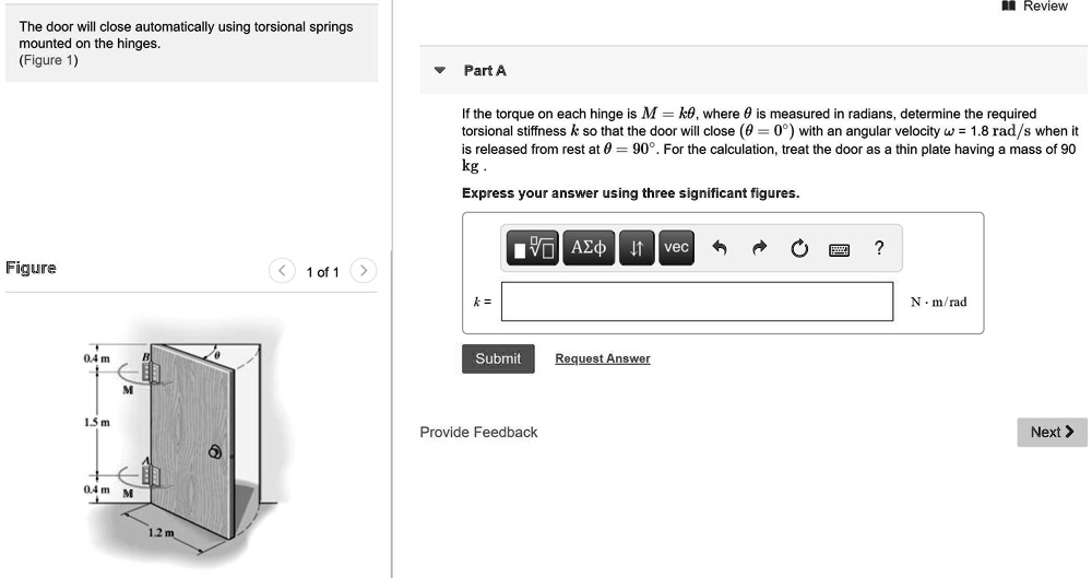SOLVED: The door will close automatically using torsional springs mounted on the hinges. (Figure ...