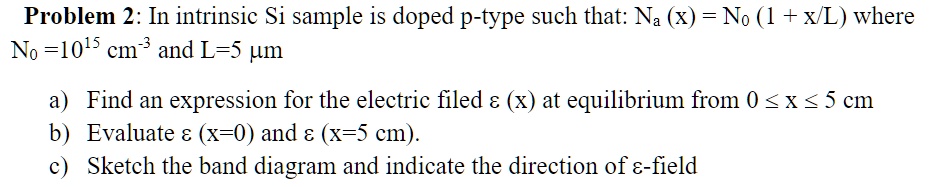 SOLVED: Problem 2: In intrinsic Si sample is doped p-type such that: Na ...