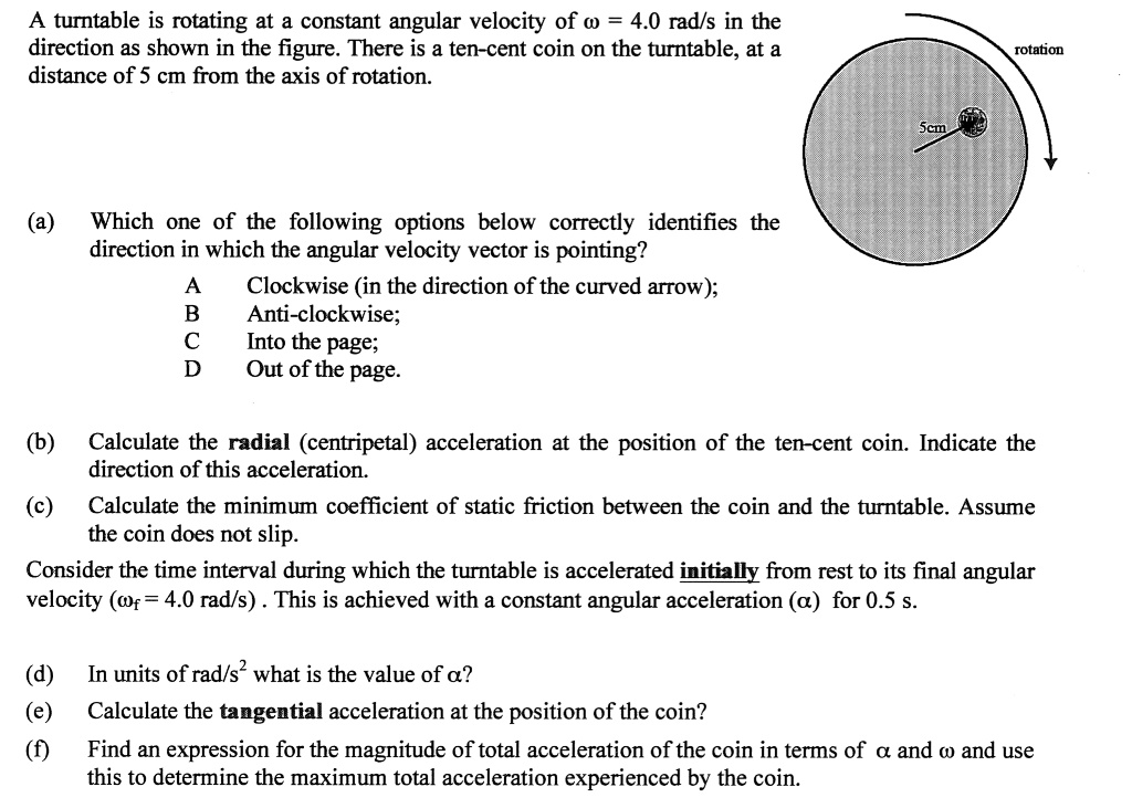a turntable is rotating at a constant angular velocity of 40 rads in ...
