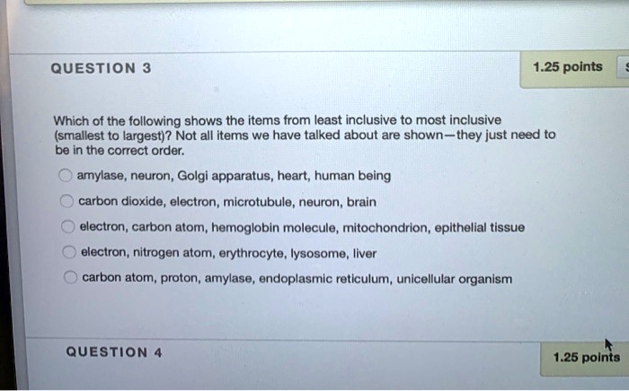 question 125 points which of the following shows the items from least inclusive to most ...