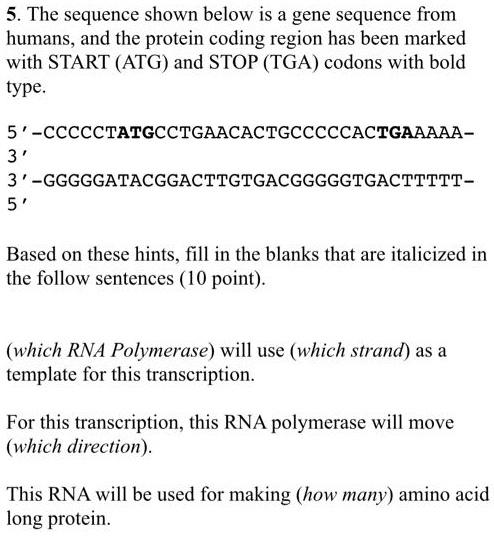5 the sequence shown below is a gene sequence from humans and the ...
