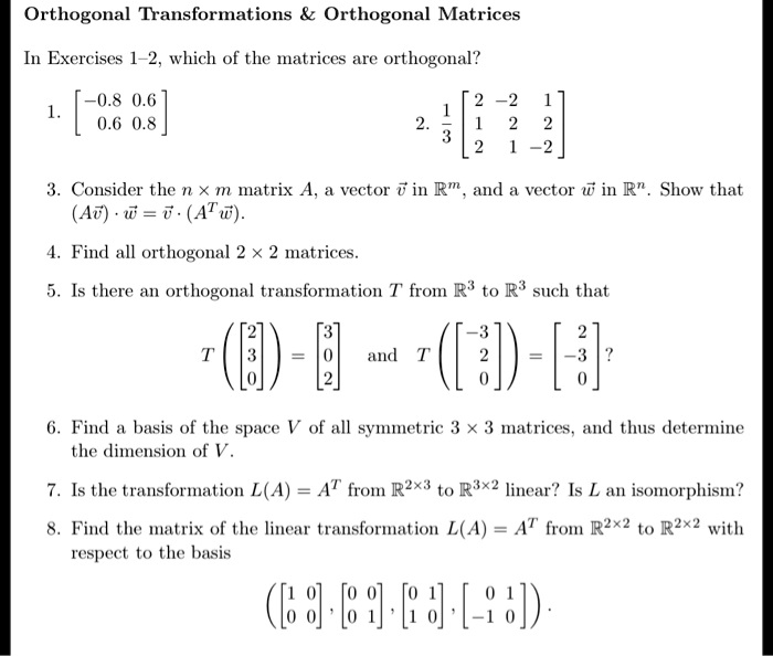 SOLVED Orthogonal Transformations Orthogonal Matrices In Exercises 1 2