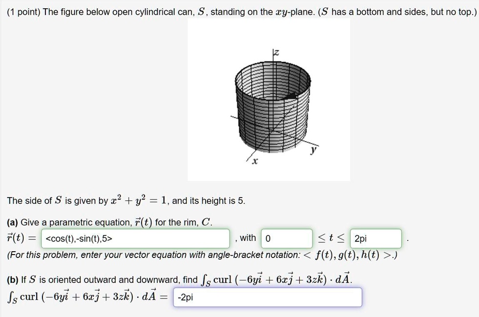 The figure below shows an open cylindrical can, S, standing on the zy ...