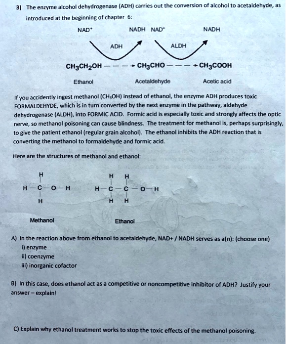 SOLVED: The enzyme alcohol dehydrogenase (ADH) carries out the ...