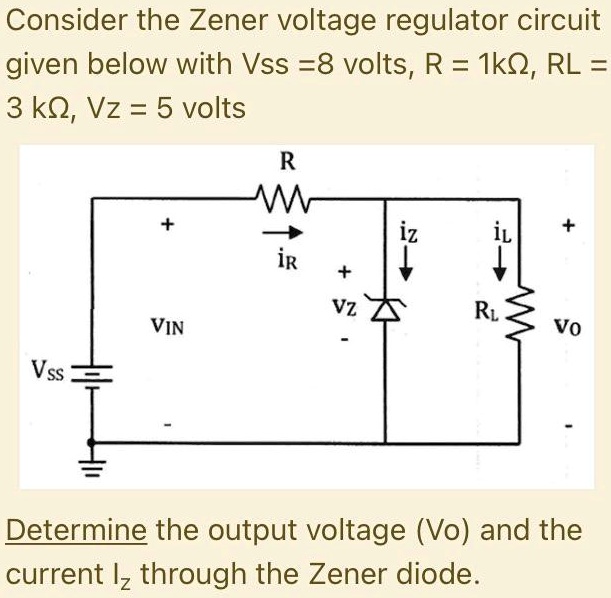 SOLVED: Consider the Zener voltage regulator circuit given below with ... SOLVED: Consider the Zener voltage regulator circuit given below with ...