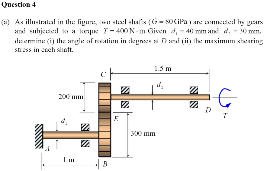 SOLVED: 'Question 4 As illustrated in the figure, two steel shafts G ...
