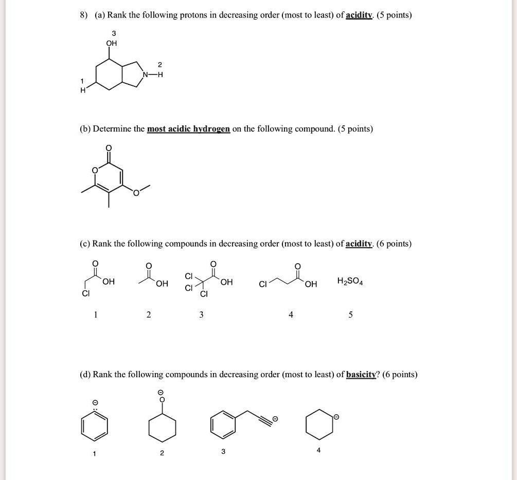 SOLVED: (a) Rank the following protons in decreasing order (most to least) of gcidity: (5 points ...