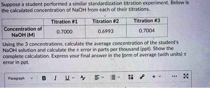 SOLVED: Please help 12U chem. Suppose a student performed a similar standardization titration ...