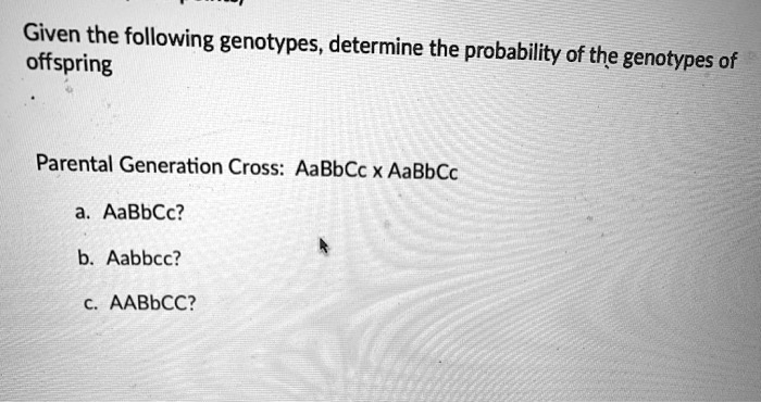 SOLVED: Given the following offspring genotypes, determine the ...